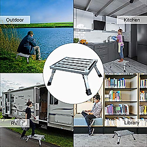HELESIN RV-Folding-Step, 19" x 14.5" Aluminum Platform Step and Ladder Supports Up to 1,000lbs, Includes Non-Slip Rubber Feet, More Stable for Trailer, Motorhome, SUV, Camping