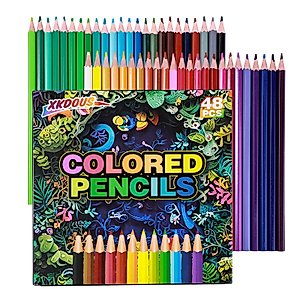 XKDOUS 48 Colored Pencils, Easy Sharpening Colored Pencil Set for Drawing Blending Shading, Gift for Art Beginners