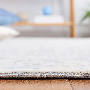 SAFAVIEH Trace Collection Area Rug - 8' x 10', Light Blue & Ivory, Handmade Floral Medallion Wool, Ideal for High Traffic Areas in Living Room, Bedroom (TRC304K)