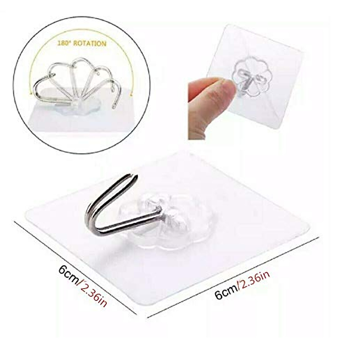 YIKUER Transparent Adhesive Hooks 30 lb(Max), Waterproof & Oilproof Reusable Seamless Hooks, Heavy Duty Wall Hook for Kitchen Bathroom Office (20), (20hook), 2.36