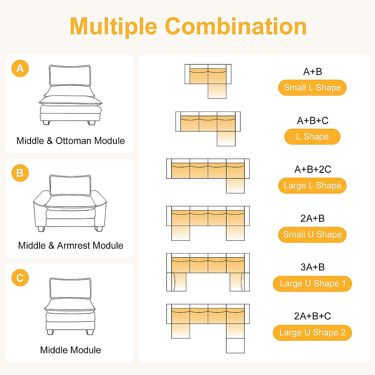 Karl home Sectional Sofa Modular Deep Seat Sofa Couch with Ottoman, Chenille Sofa Sleeper Comfy Upholstered Furniture for Living Room, Apartment, Studio, Office, (2-Seat & 1-Ottoman, Black)