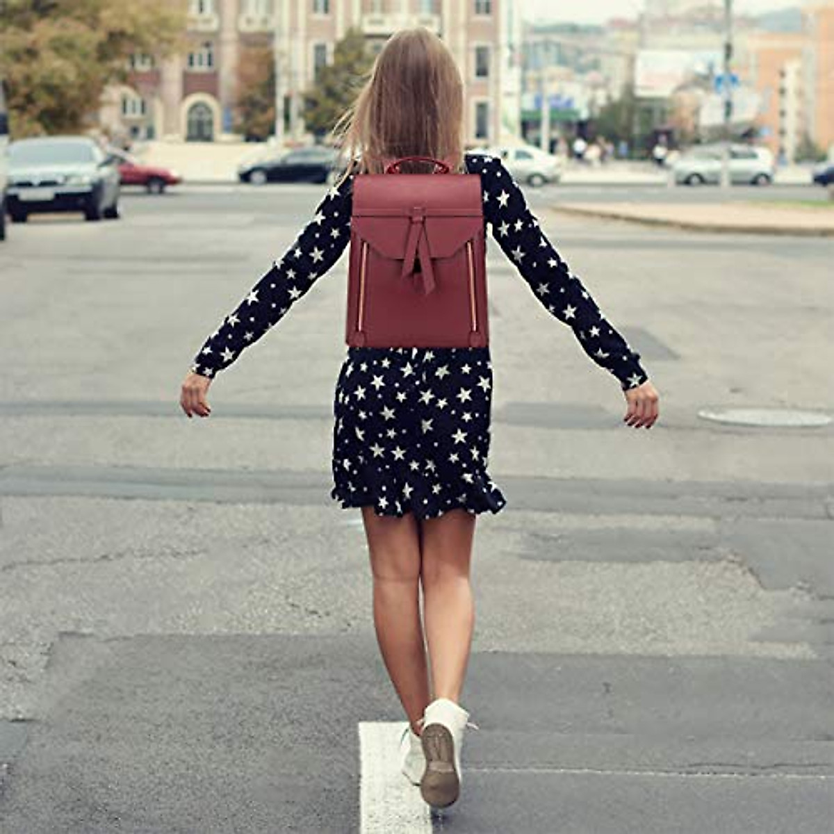 ESTARER Women Fashion Leather Backpack for Travel Work College 15.6inch Ladies PU Leather Backpack(Wine Red)