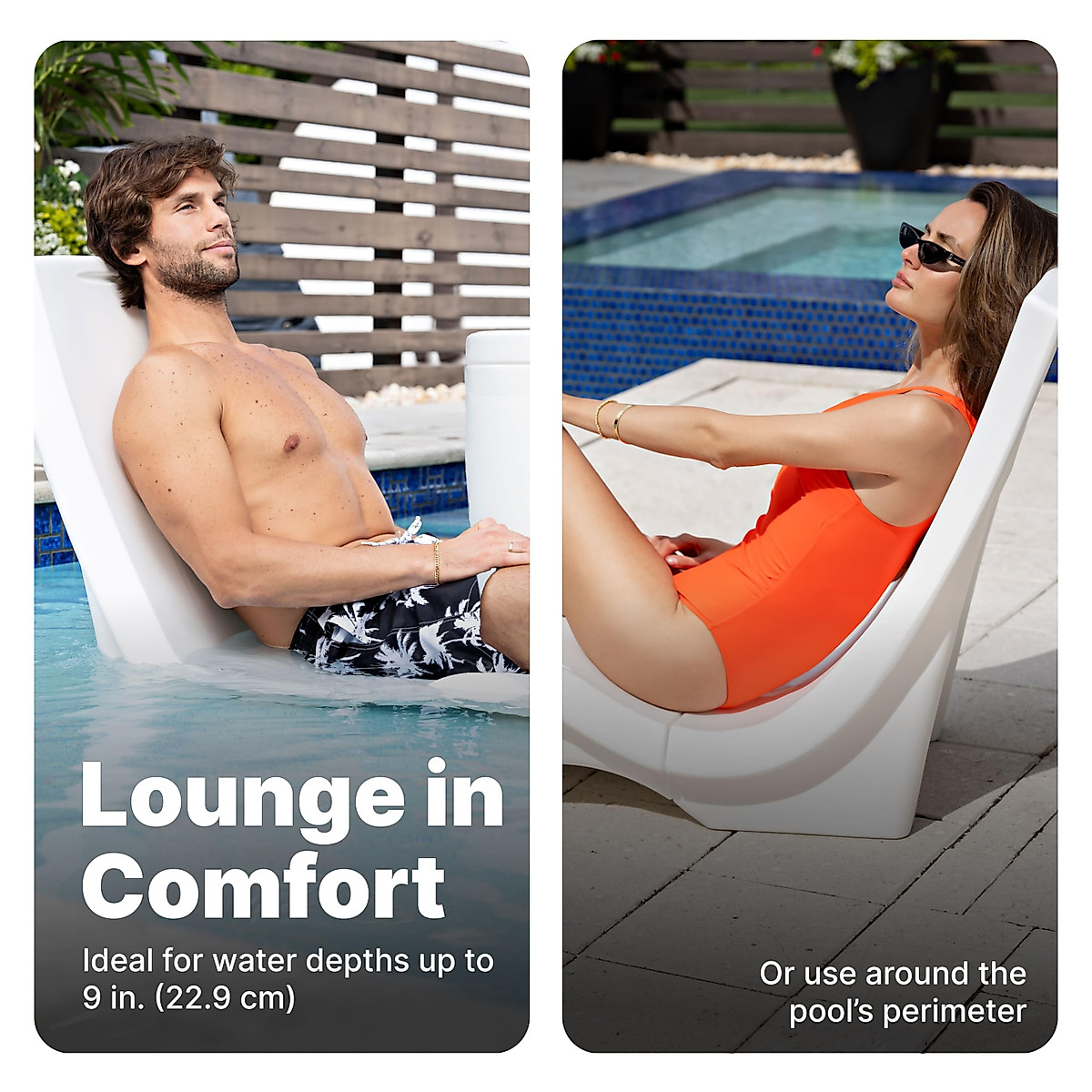 Step2 Vero Pool Chair, Fade-Resistant, Waterproof Patio Furniture for Sun Shelf, Use in Pools up to 9-Inches of Water, Weighted, White