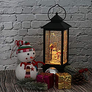 Eldnacele Christmas Snow Globe Lantern with Music, Battery Operated Lighted Swirling Glitter Water Lantern with Timer for Christmas Home Decoration, Snowman