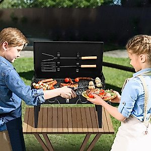 Outvita Portable Charcoal Grill, Outdoor Foldable BBQ Grill with Barbecue Accessories & Lid for Cooking Camping Picnic Hiking Beach Party Patio Smokers, Height Adjustable for 3 to 5 People