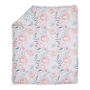 NoJo Watercolor Blossoms Pink, Teal, Gold and White Floral 8 Piece Crib Bedding Set