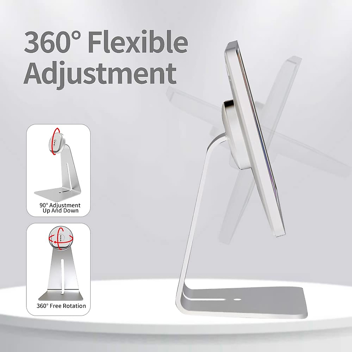 EMONITA Magnetic iPad Stand with 360° Adjustable Rotatable Charging Port iPad Cases - Silver