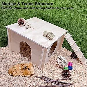 kathson Guinea Pig Hideout, Small Animal Hideaway Wooden House with Window and Ladder, Suitable for Hamsters, Chinchillas Small Animals