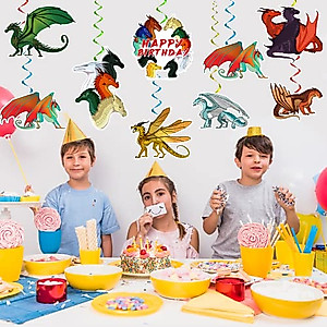 32Pcs Wings of Fire Party Supplie Hanging Swirls, Wings of Fire Birthday Decorations Whirls Glitter Foil Ceiling Swirls, Dragon Birthday Party Supplies Foil Hanging for Dragon Party Decorations