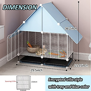 Rabbit Cage Indoor Bunny Hutch 2 Tier Large Guinea Pig Hamster House Small Animals Outdoor Pet with Removable Pull-Out Trays Waterproof Roof Accessories for Ferret Chinchilla Hedgehog,Blue