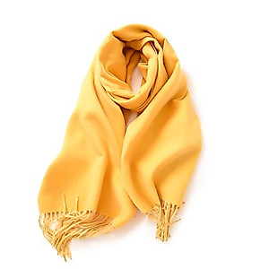 Wander Agio Womens Thick Blanket Scarf Long Shawl Large Scarves Cashmere Feel Double-side Pure Shiny Candy Color Bright Yellow 12