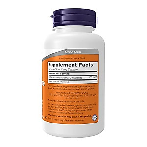 NOW Foods Supplements, L-Carnosine (Beta-Alanyl-L-Histidine) 500 mg, Healthy Aging, 100 Veg Capsules