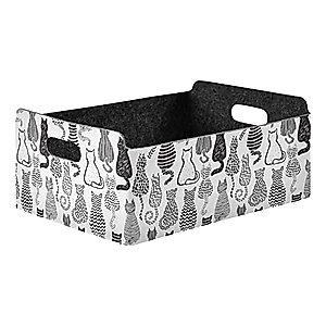 CaTaKu Foldable Storage Basket Pet Cute Cat Collapsible Felt Storage Bins with Handle Drawer Organizer Bin Cube Shelf Box for Organizing Closet Clothes Office Books Bedroom