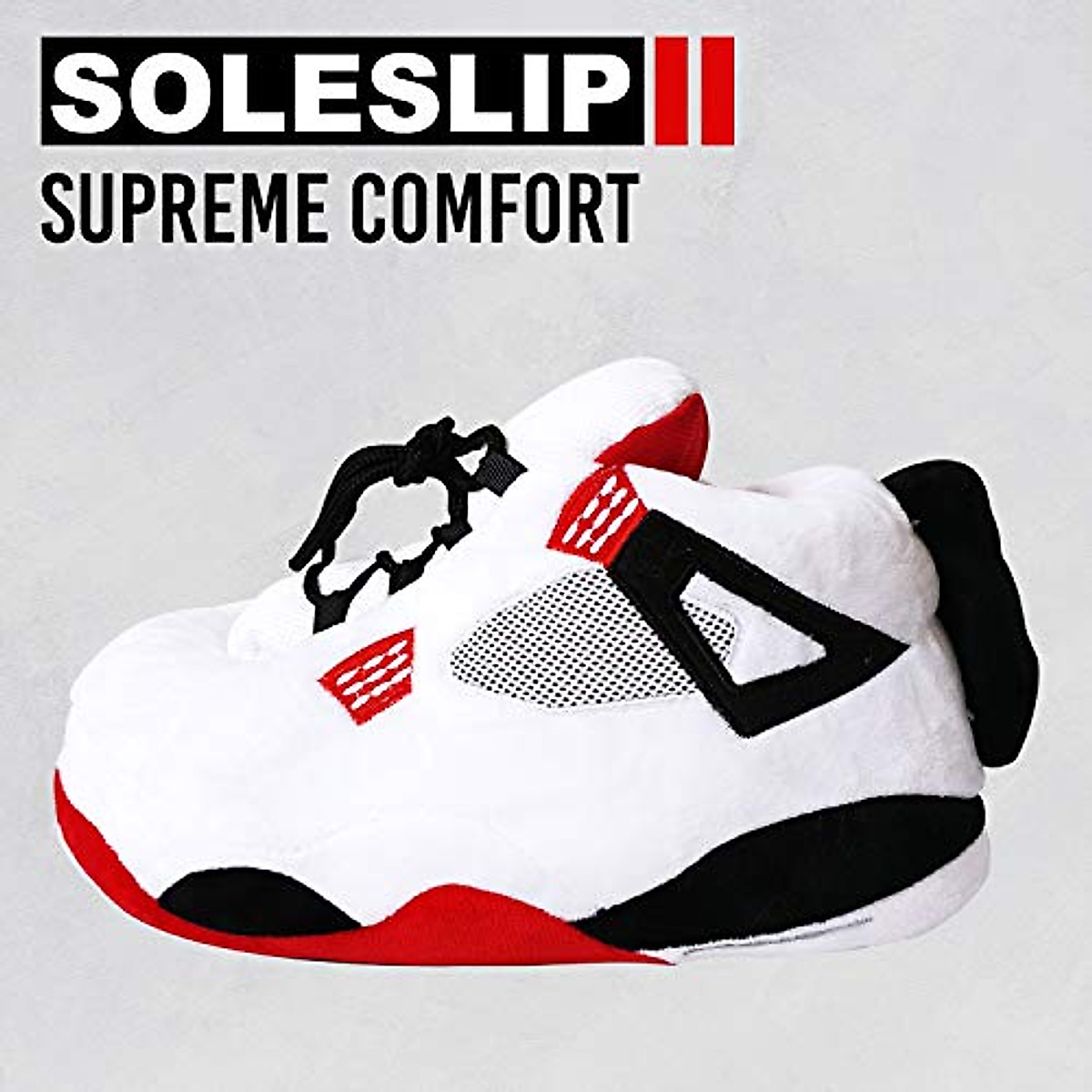SoleSlip Sneaker Slippers Comfy and Trendy for Men, Pure Polyester| Fluffy Slippers with Standard Shoes Size that Fits All (White & Red)