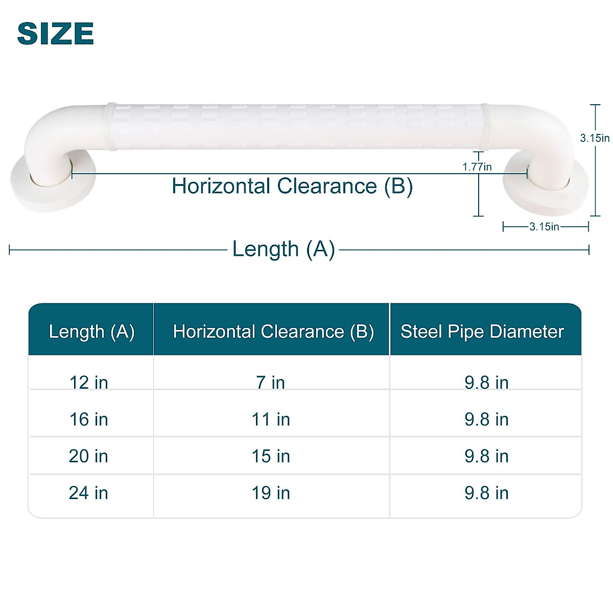 Handicap grab bars for shower ，elderly wall mount bathro safety ， handle Bath Grab anti slip grip Heavy Duty （White11.8in）