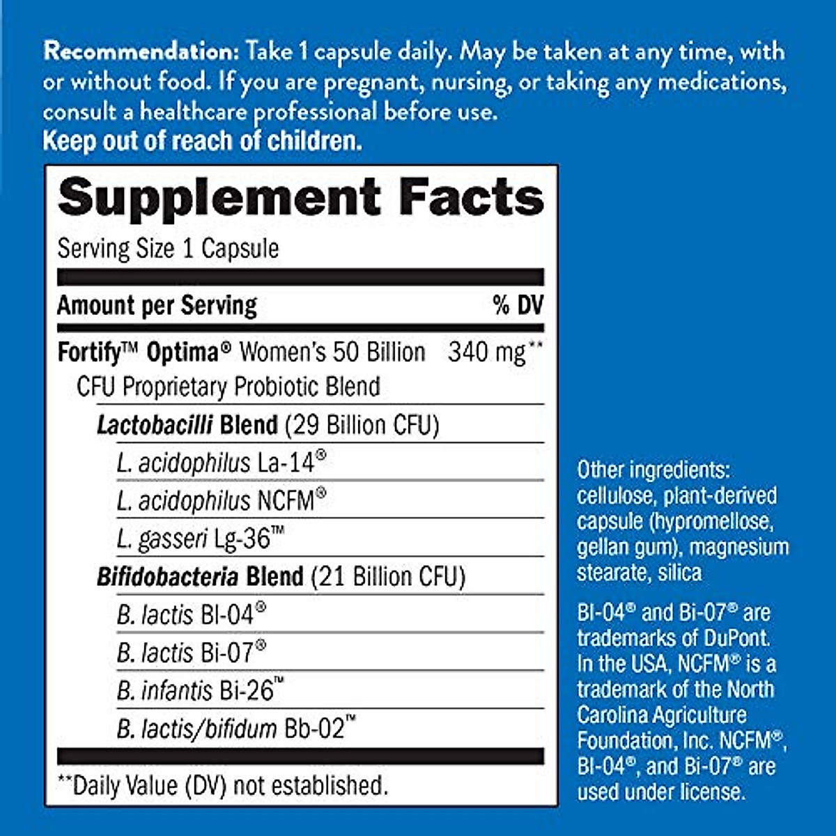 Nature's Way Fortify Optima Daily Probiotic for Women, 50 Billion Live Cultures, Digestive and Immune Health Support Supplement*, 30 Vegan Capsules