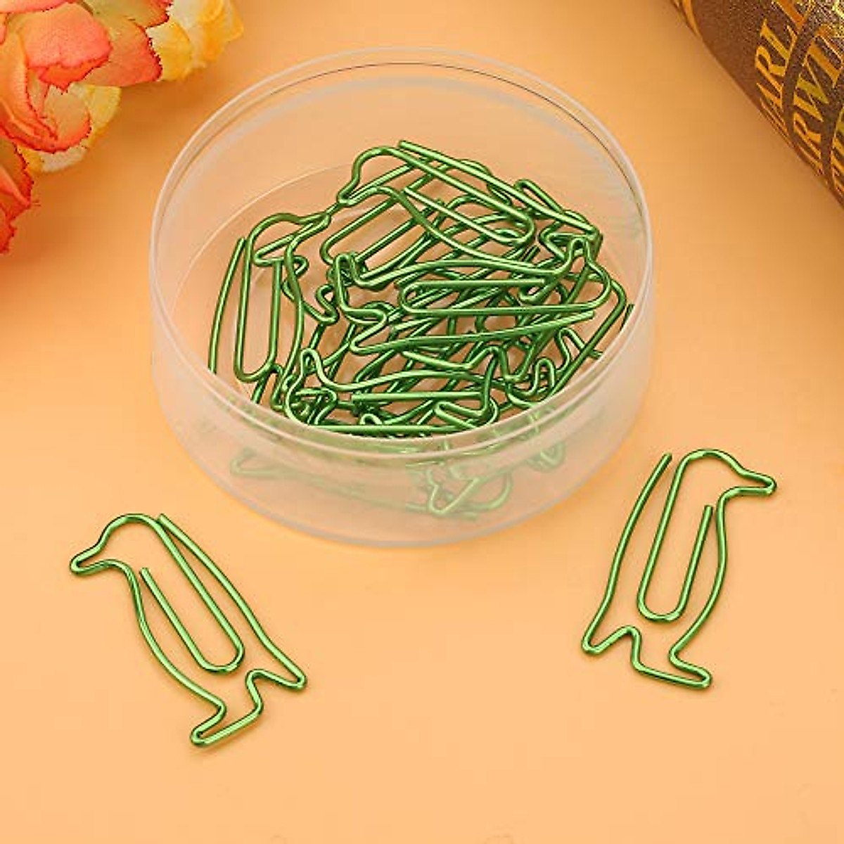 20Pcs Paper Clips, Green Iron Penguin Shape Decorative Metal Binder Bookmark Clips Page Marker Stationery School Office Supplies Gifts for Women Coworkers Students Teachers