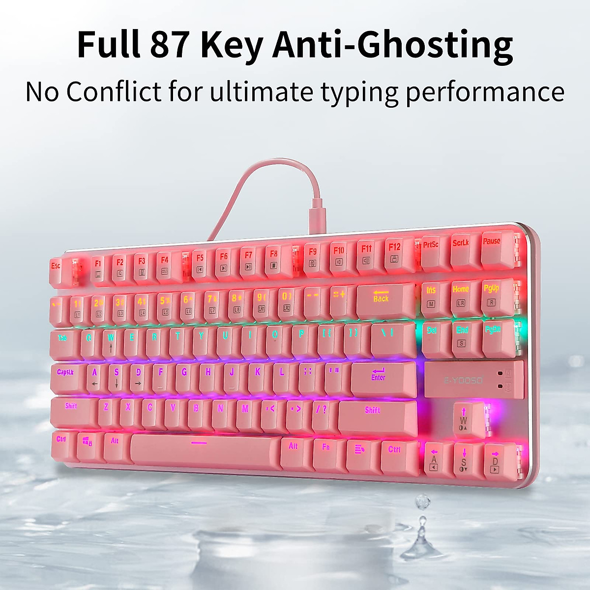 Z-66 Mechanical Gaming Keyboard, Blue Switch Audible, LED Backlit, Low Profile Keycaps, Type-C USB Wire Detachable, Compact 87Keys, for Windows Desktop Laptop Gamer and Office