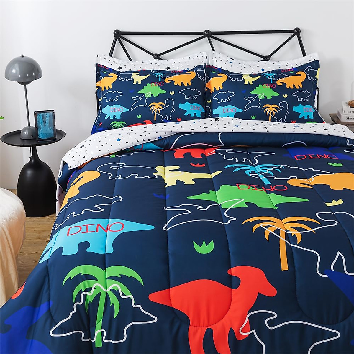 lishjekee Dinosaur Comforter Full for Kids 7Pieces Dinosaur Comforter Set Bed in A Bag for Boys Teens T-Rex Dino Bedding Sets Jungle Dinosaur Comforter and Sheets Set Home Decor