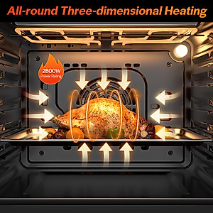 Empava 24 inch Electric Single Wall Oven with 6 Cooking Funcitons, Built-in Convection System with Mechanical Knob Control, Stainless Steel