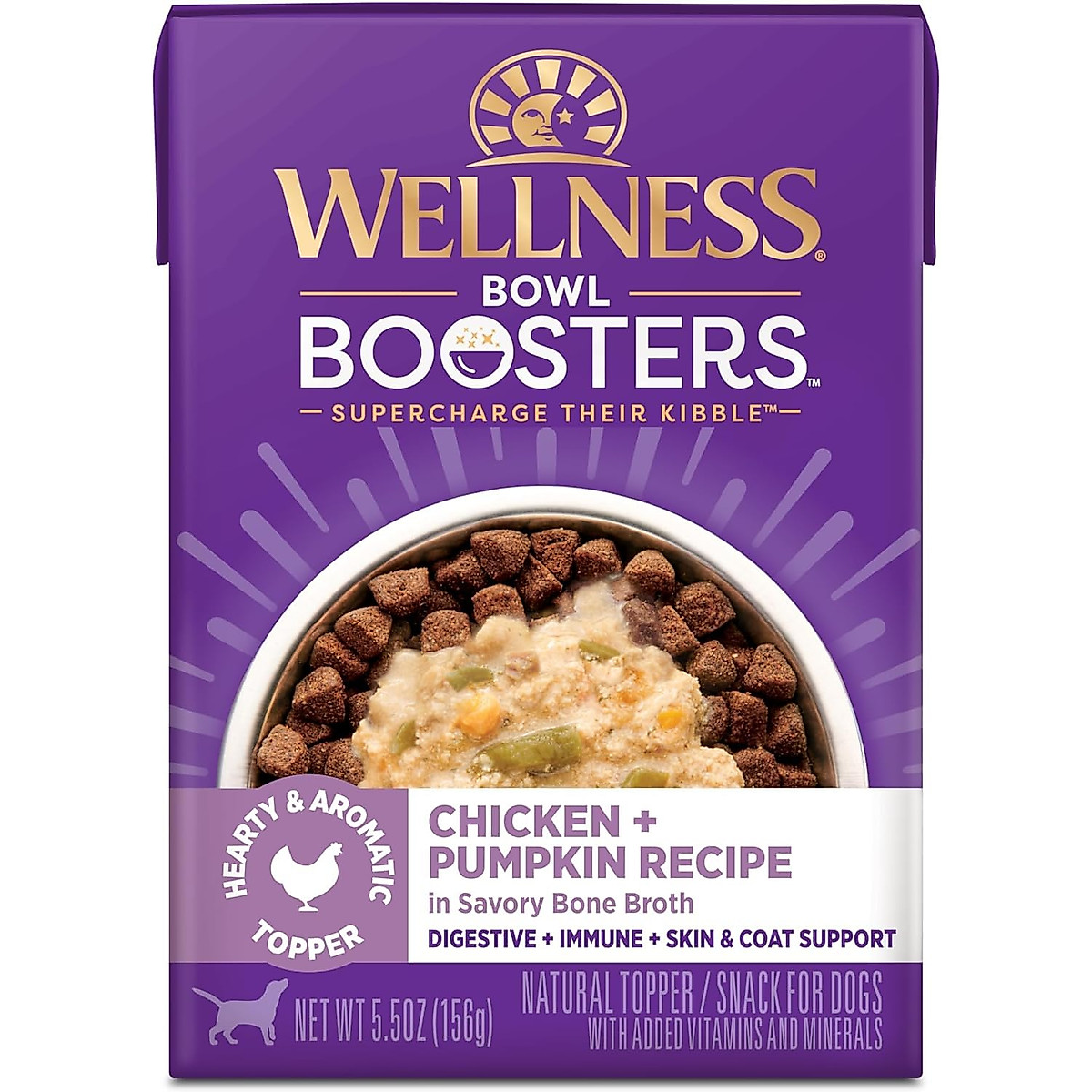 Aurora Pet Variety Pack (6) Wellness Bowl Boosters Hearty Wet Dog Toppers (2) Beef (2) Chicken (2) Turkey (5.5-oz Each) with AuroraPet Wipes