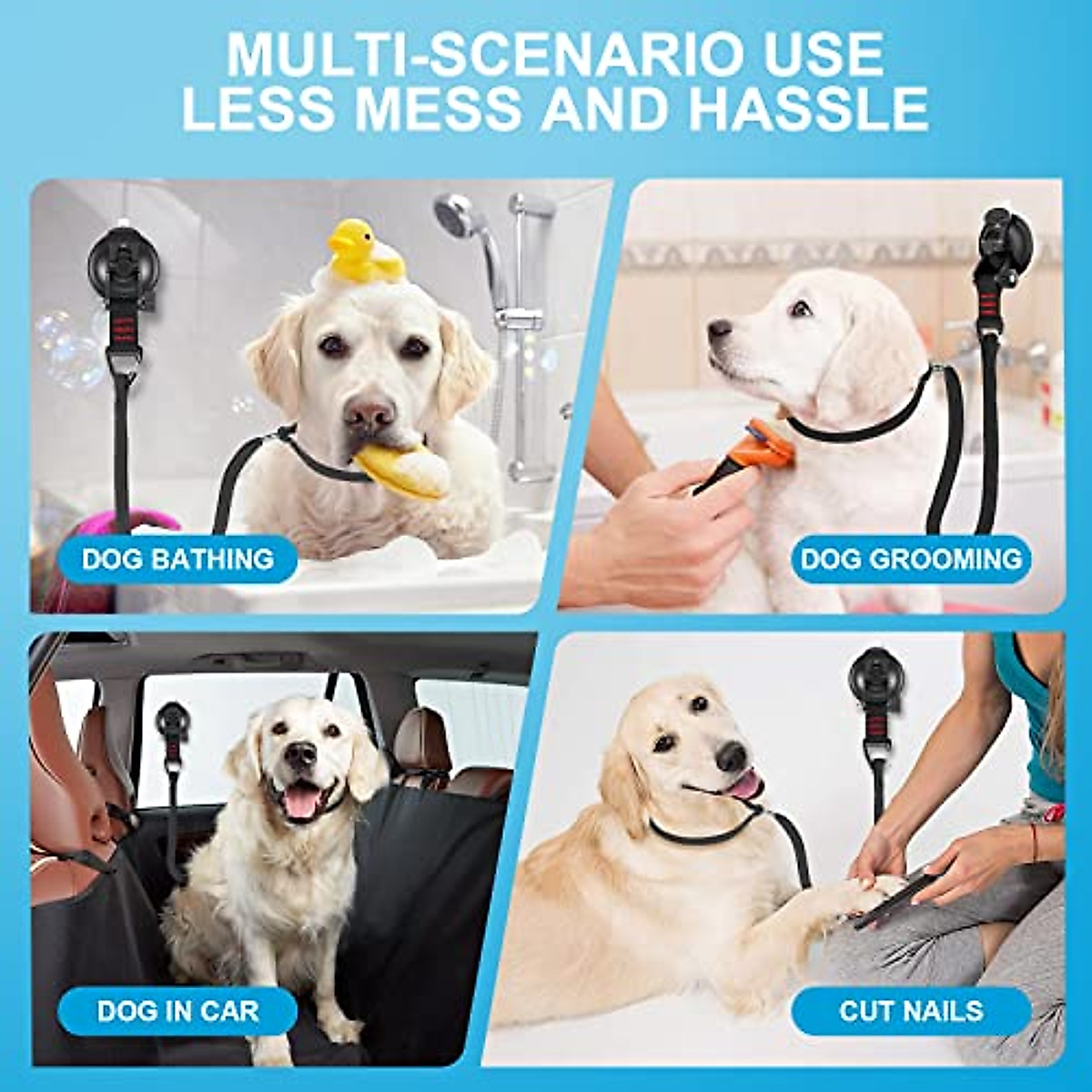 Dog Bathing Tether with Heavy Suction Cup, Dog Grooming Tub Restraint Soft Nylon Leash with Adjustable Collar for Pet Dog Cat Shower and Grooming