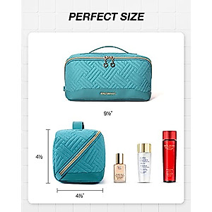BAGSMART Makeup Bag Cosmetic Bag, Travel Makeup Bag,Water-resistent Makeup Bags for Women Portable Pouch Open Flat Make Up Organizer Bag for Toiletries, Brushes, Teal