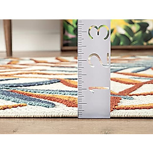 Abani Modern Cream, Red & Blue 5'3" x 7'6" (5x8) Leaf Print Area Rug Rugs - Non-Shedding Indoor/Outdoor Nature Design Bedroom Rug