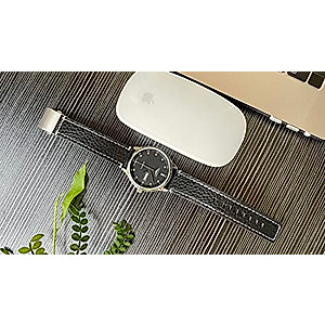 DOANYA 18mm Top Grain Leather Watch Band, Black Watch Strap Compatible with Fossil Sport (41mm women's) / Seiko 5 (SNK805 / SNK803 / SNK807) with Push Button Hidden Clasp for Men Women