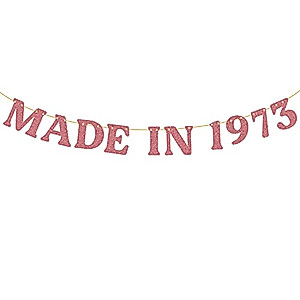 50th Birthday Decorations No DIY Made in 1973 Banner Glitter Cheers to 50 Years Happy Birthday Party for Indoor/Outdoor (Rose Gold)