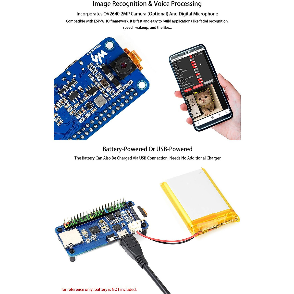 ESP32 One Mini Development Board with WiFi/Bluetooth for Raspberry Pi Hats Support Image Recognition Voice Processing Compatible with Arduino and ESP-IDF Software SDK (Without Camera)