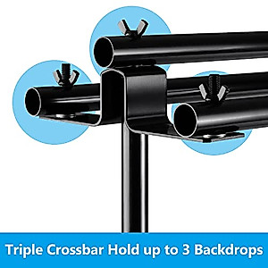 SLOW DOLPHIN Photo Video Studio Triple Crossbar 10 (W) x 8.5 (H) ft Adjustable Photography Backdrop Background Support Stands, with Mounting Bracket and 6 Pcs Spring Clamp, Carry Bag