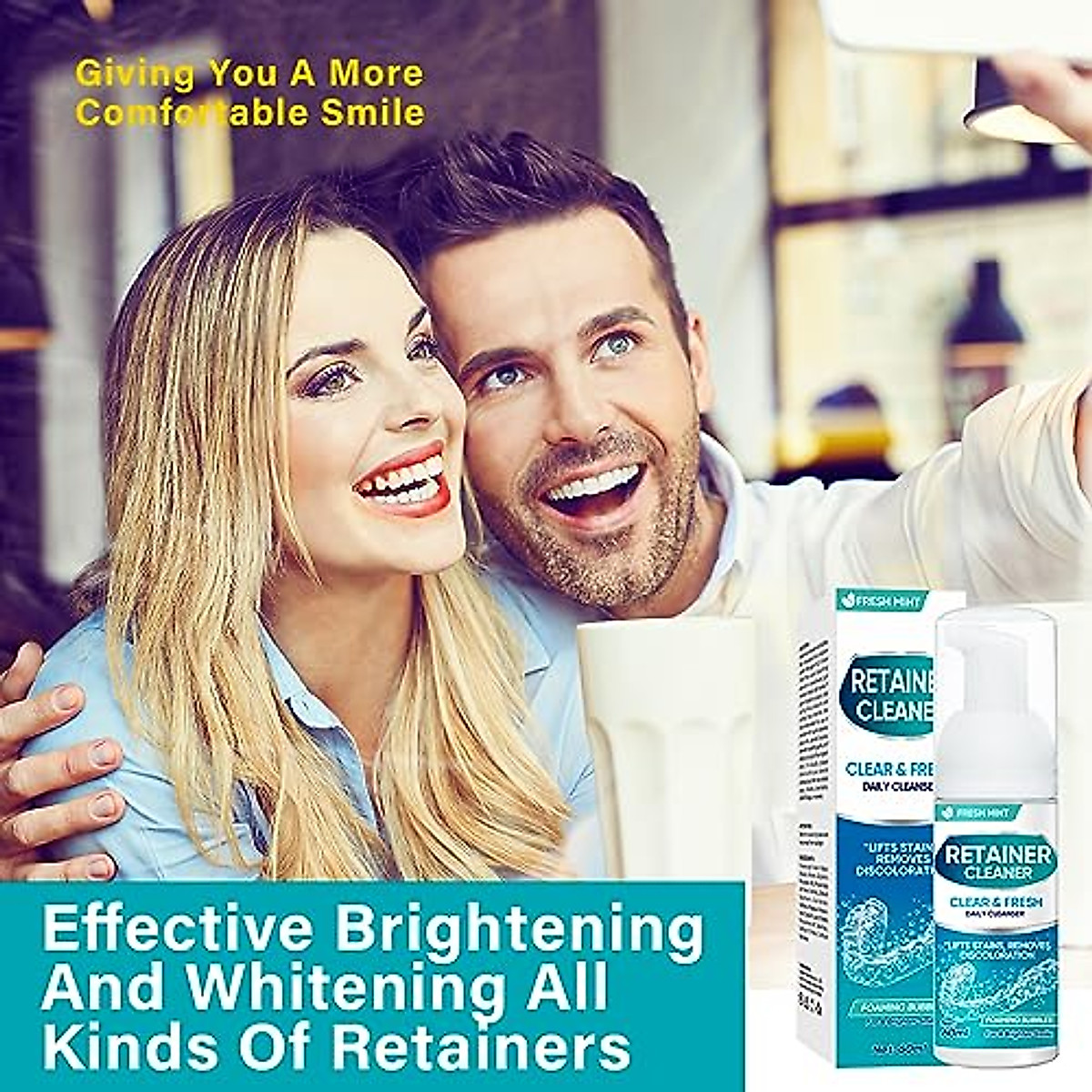 Farrinne Retainer/Aligner Cleaner Foam - Removes Stains, Plaque & Bad Odor - Suitable for Invisalign, Braces, Mouth Guards, Night Guards & Removable Dental Appliances - 60ml