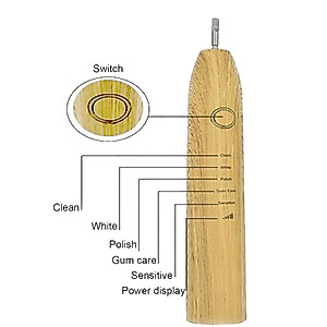 Circle Elephant Biodegradable Electric Natural Bamboo Sonic Toothbrushes Have Rechargeable&Replaceable Bamboo Toothbrush Heads, Threaded BPA-Free Soft Bristles in Color. Perfect Trendy Giftset.