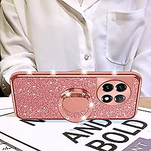 nancheng for Oneplus 11 Case (2023), Phone Case for Oneplus 11 5G Women Glitter Cute Luxury Soft Silicone Clear Case with Ring Stand Strap Lanyard Shockproof Protection Cover - Rose Gold