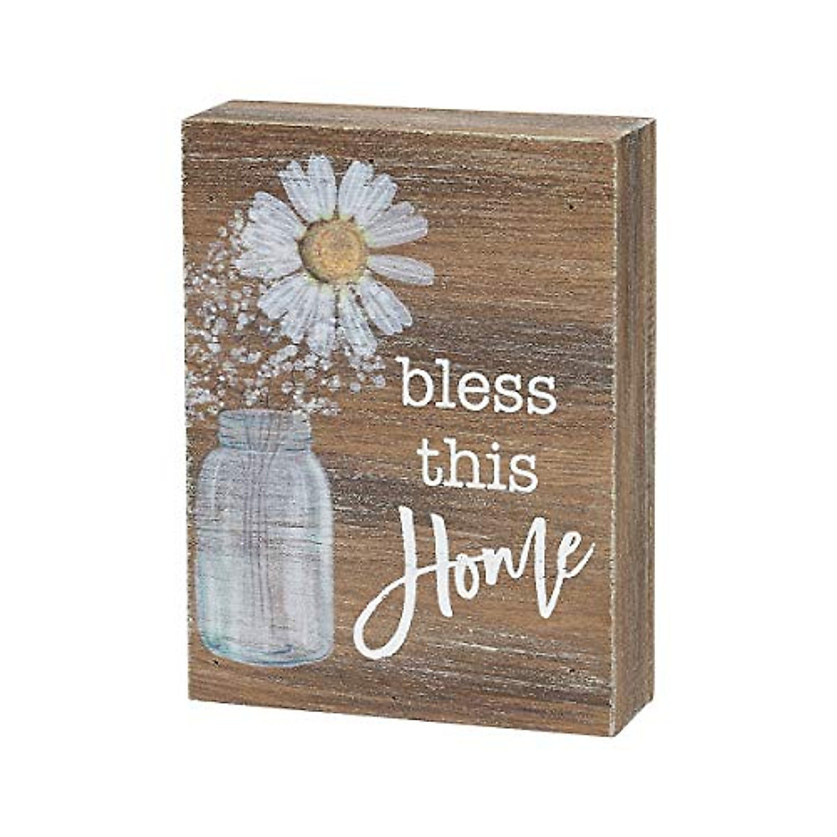 Inspirational Wood Grain Mini Block Sign, 4" (Bless This Home)