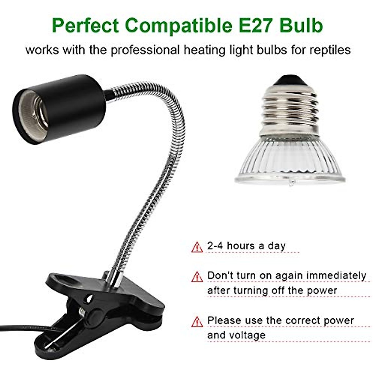 AngleKai Reptile Heat Lamp, 50W Adjustable Turtle Heating Light for Lizard Reptile Included 2 UVA UVB Bulb Baking Lamp (E27, 110V) (Black)