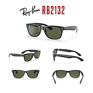 Ray-Ban RB2132 NEW WAYFARER Square Sunglasses For Men For Women + BUNDLE with Designer iWear Eyewear Kit (Black/Crystal Lens Clear Blue)