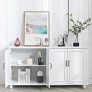 Scurrty Buffet Cabinet Bar with Storage, 65' Coffee Kitchen Storage 4 Doors, Sideboard for Dinning Room, and Living White, (HKBFDC012WH)