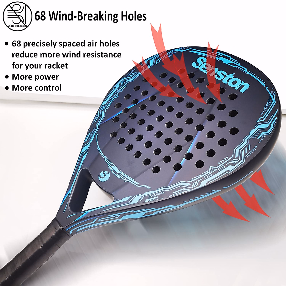 Senston Paddle Tennis Racket Carbon-Fiber Surface with EVA Memory Flex-Foam Core - Padel Racket with Carry Bag and Balls for Pop Tennis Beach Tennis.