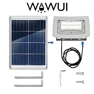 WAWUI 1000LM Solar LED Flood Lights Outdoor, Light Sensor IP65 Waterproof Solar Security Flood Lights 6000K Wired Solar Spot Lights for Outside, Yard, Garage, Garden, Patio, Pool