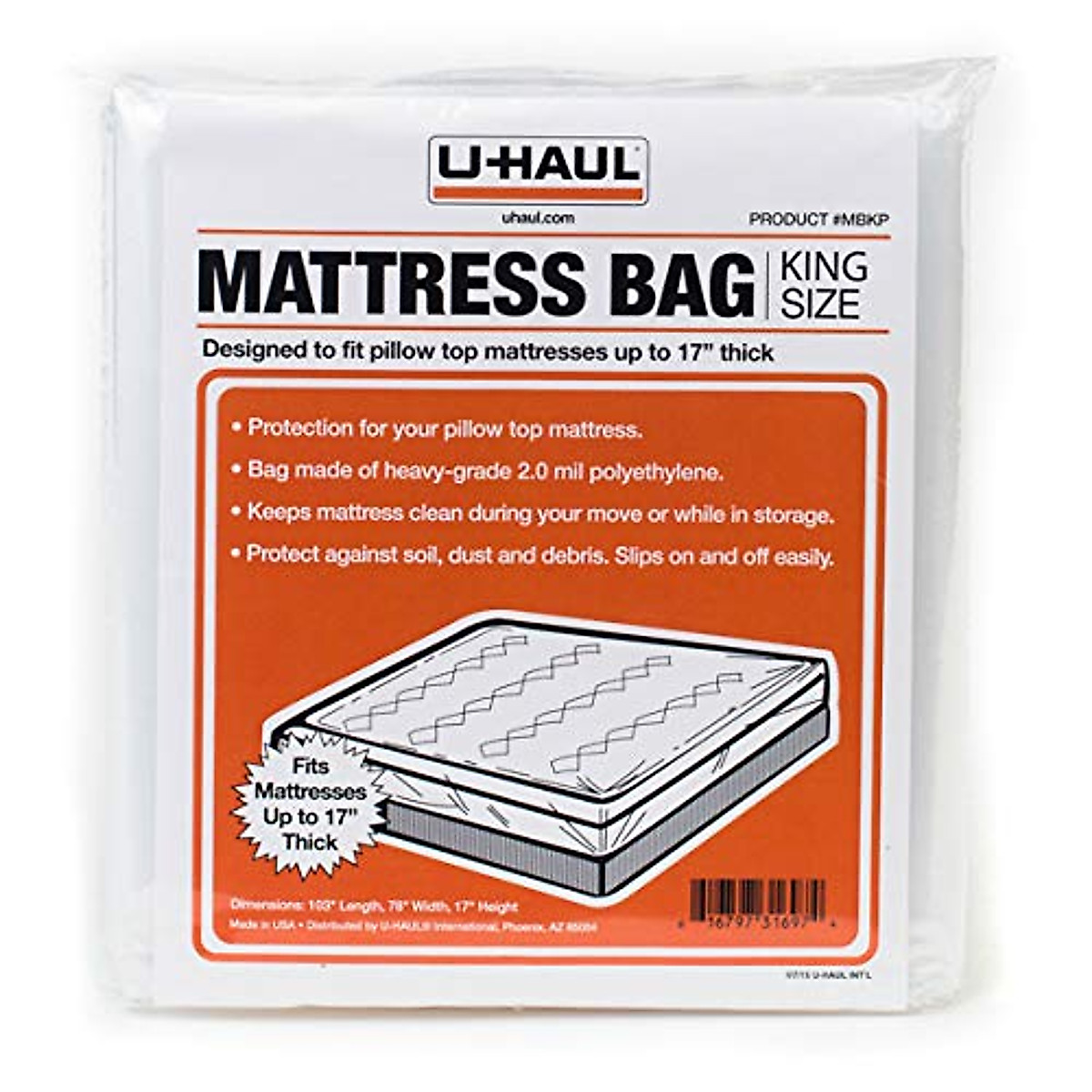 U-Haul King Pillow Top Mattress Bag (Fits Mattresses up to 17" Thick) - 78" x 103" x 17"