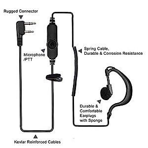 Retevis Volume Adjustable Earhook Two Way Radio Earpiece with Mic, Coil Tube, Compatible RT22 RT21 H-777 RT68 RT22S RB29 pxton Kenwood 2 Way Radios, 2 Pin Walkie Talkie Earpiece(6 Pack)