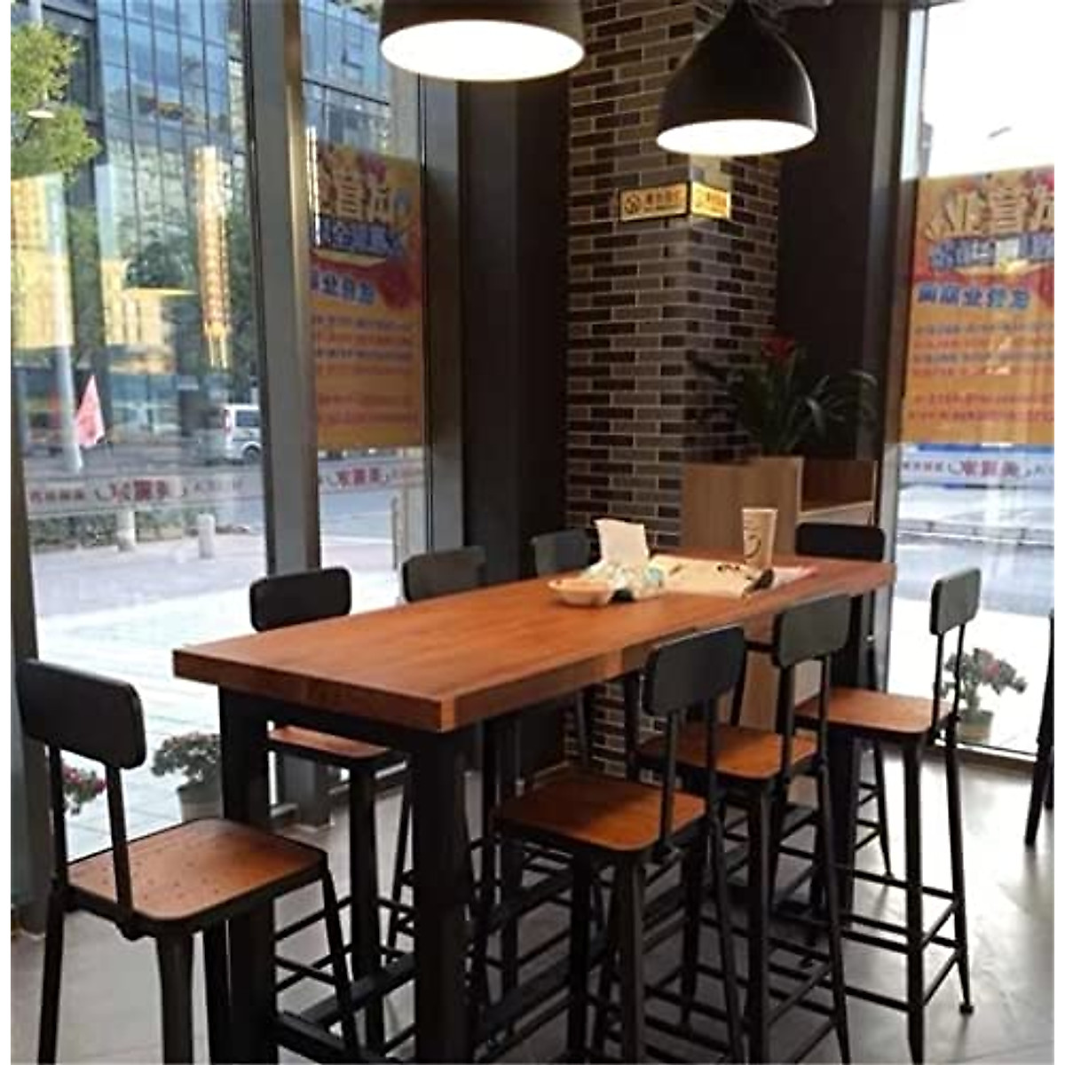 NIUYAO Bar Table Modern Simplicity Style in Solid Wood Fixed Top Table with Metal Legs for Bistro Cafe Home -Dark Wood ​71" L x 23.5" W x 41.5" H