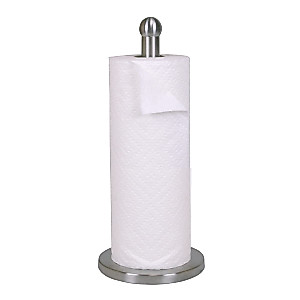Home Basics Free-Standing Stainless Steel Paper Towel Holder with Weighted Base, Silver