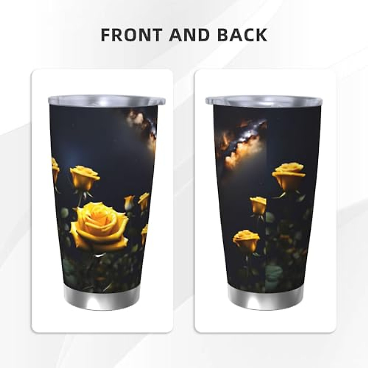 WXZYFP Car cup (single silver rim), can use a straw or drink directly, easy to use.Beautiful yellow roses