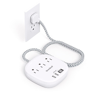 One Beat Flat Plug Power Strip + Rotating Plug Surge Protector, Multi Plug Outlet with USB and USB C Ports
