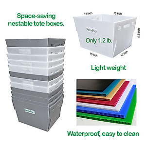 REUSEPAC Postal Mail Tote Nestable Box, Storage Bin Container, Laundry Basket for Home and Business, Corrugated Plastic, Lightweight, Heavy Duty, Foldable,10 Gal (nWhite 4 Pack)