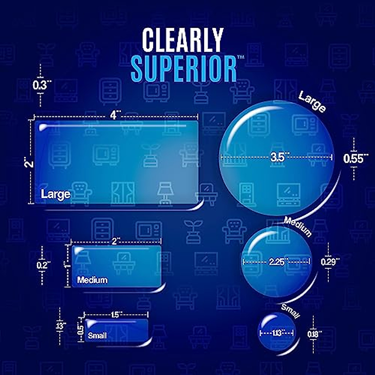 Clearly Superior Heavy Duty Wall Protectors - Large 4 Pack Rectangle 4" x 2" x .30" - Shields & Quiets Doors, Large Furniture, Bedframes, Appliances - Reusable and Easy to Apply Polymer Gel Bumpers