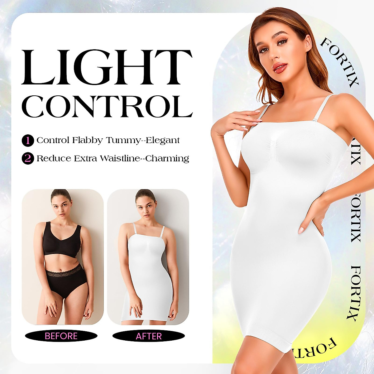 Strapless Shapewear Slip for Under Dresses Tummy Control Dress Slip Body Shaper Women Seamless Full Slip White